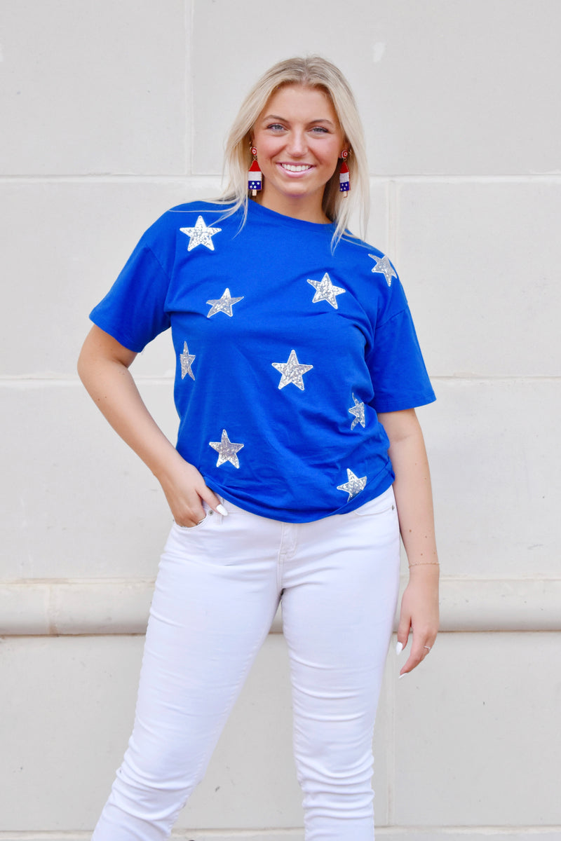 Royal Blue Sequin Star Patch T-Shirt – Confetti Boutique