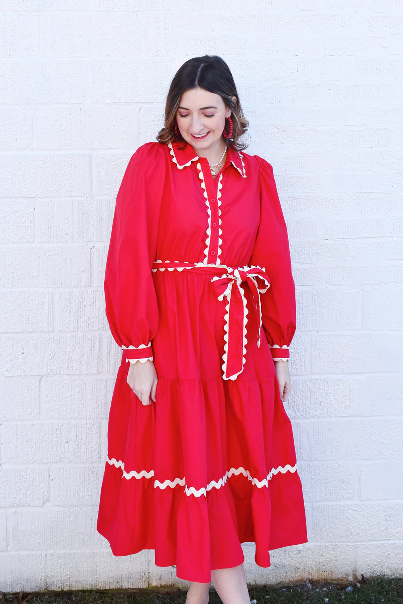 Red Ric Rac Trim Midi Dress – Confetti Boutique