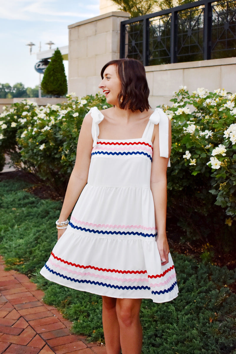 White Ric Rac Tie Shoulder Dress – Confetti Boutique
