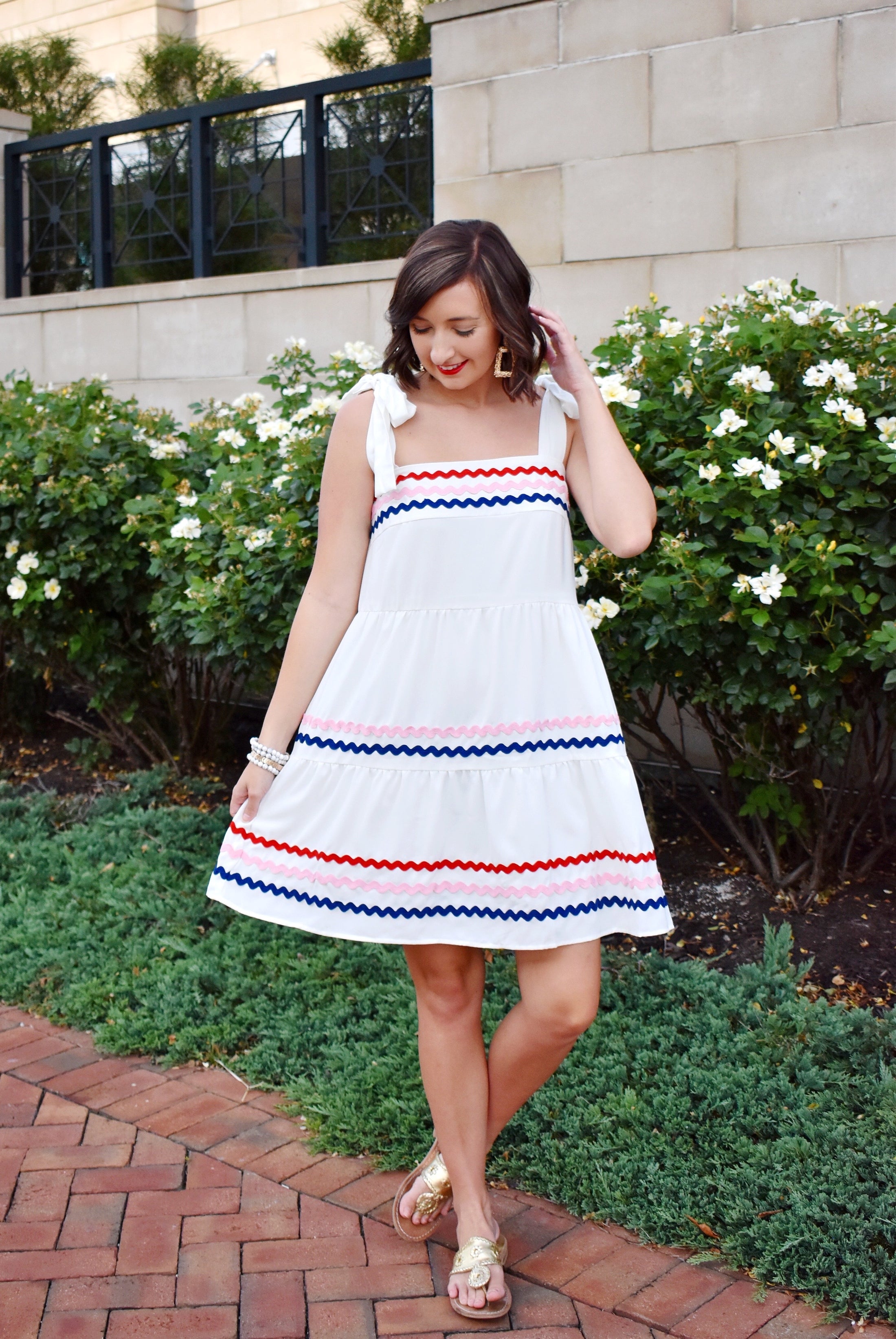 White Ric Rac Tie Shoulder Dress – Confetti Boutique