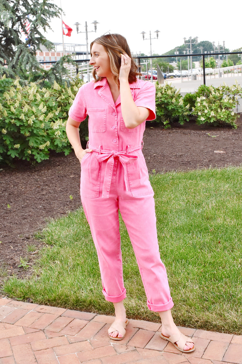 Barbie Pink Mineral Washed Utility Jumpsuit – Confetti Boutique